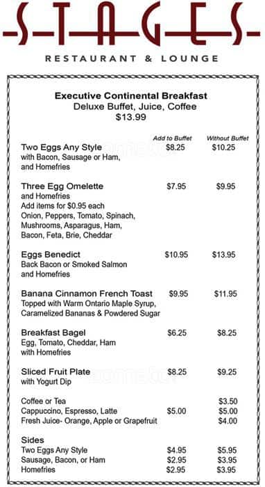 Menu at Stages Restaurant & Lounge, Toronto