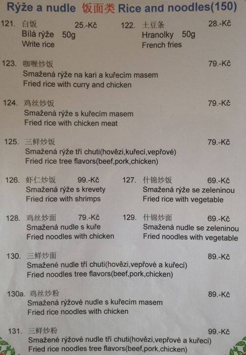 Menu at PHO Quynh Anh restaurant, Prague, Pod Rapidem 1