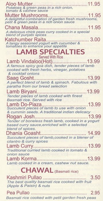 Menu at Ashoka Indian Restaurant, Langley Township