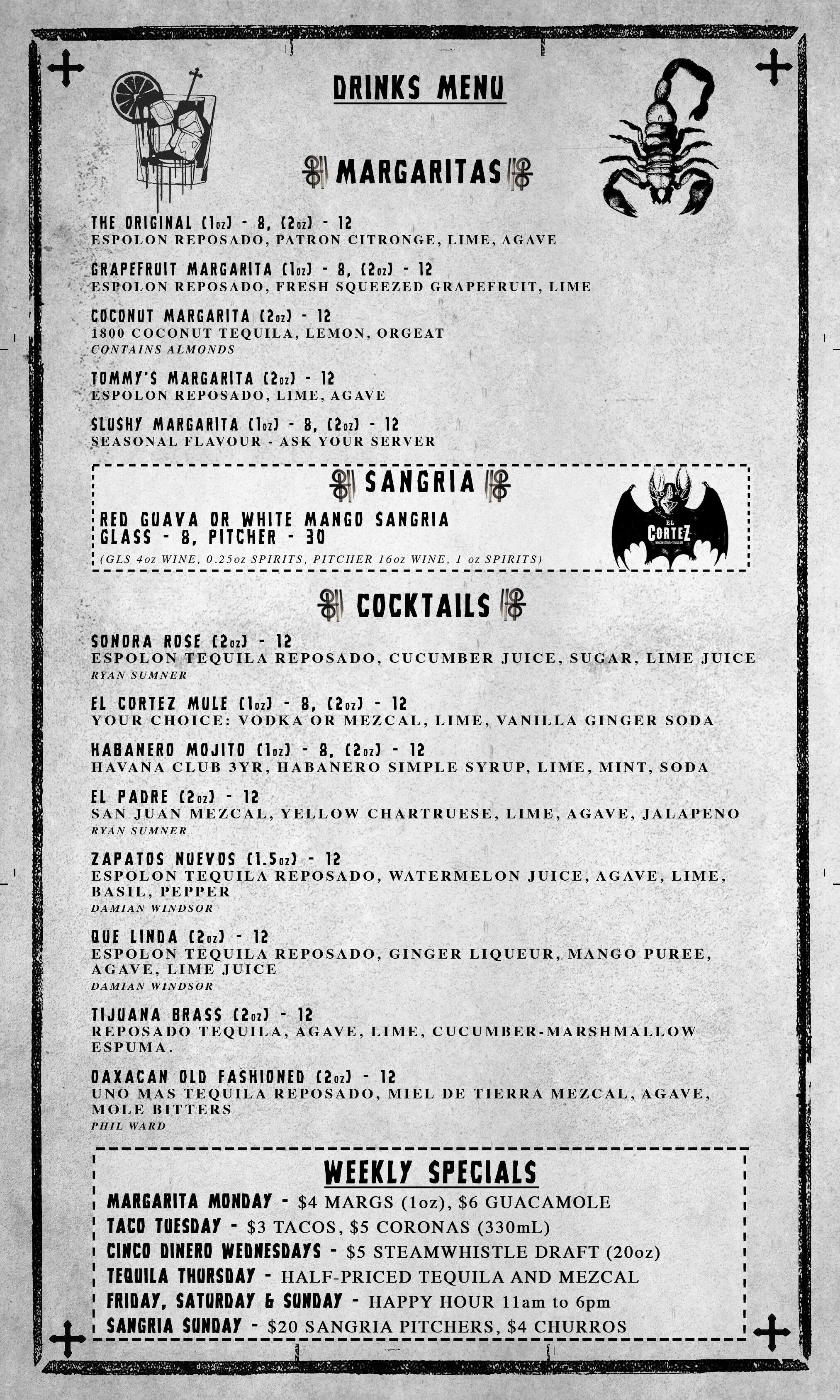 Menu at El Cortez pub & bar, Edmonton