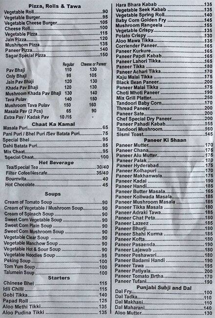 Hotel Sagar Menu, Menu for Hotel Sagar, Chakala, Mumbai - Zomato