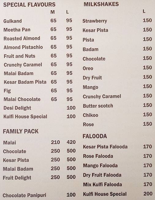 Menu at CHENNAI KULFI, Chennai, phone 9840255922 shop