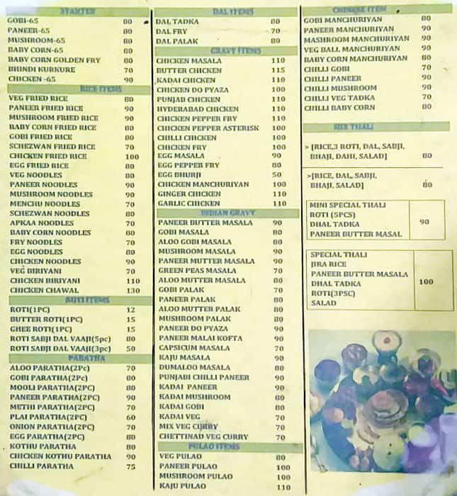 Menu at Asikka Bihari Dhaba, Chennai