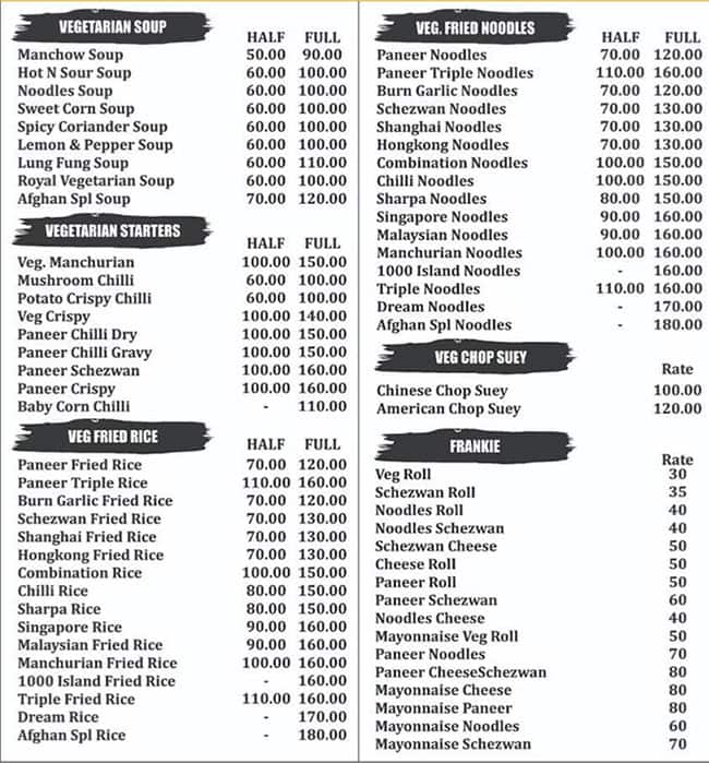 Menu of Afghan Kebab Corner, Kurla, Mumbai