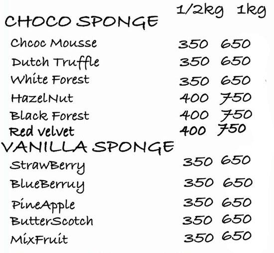 Menu of Fresh Baker's, Bandra East, Mumbai