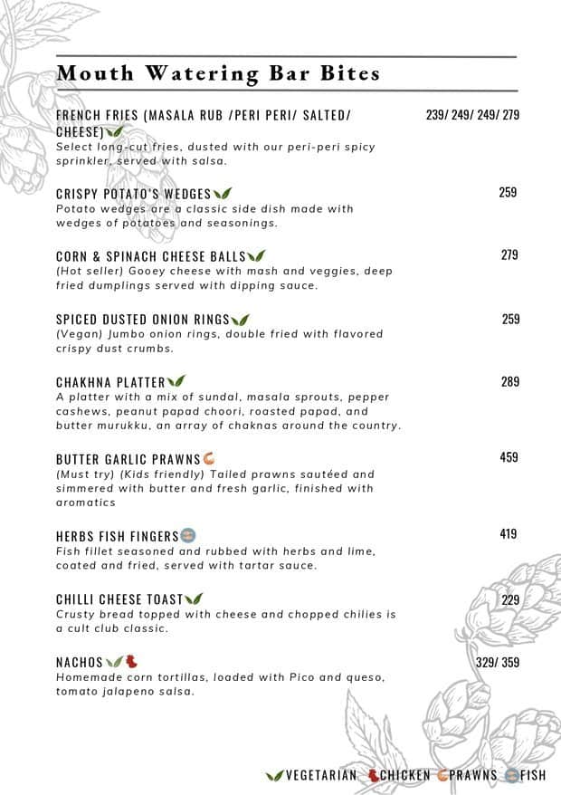 Menu of The Lalamama Brewing Company, Somalwada, Nagpur