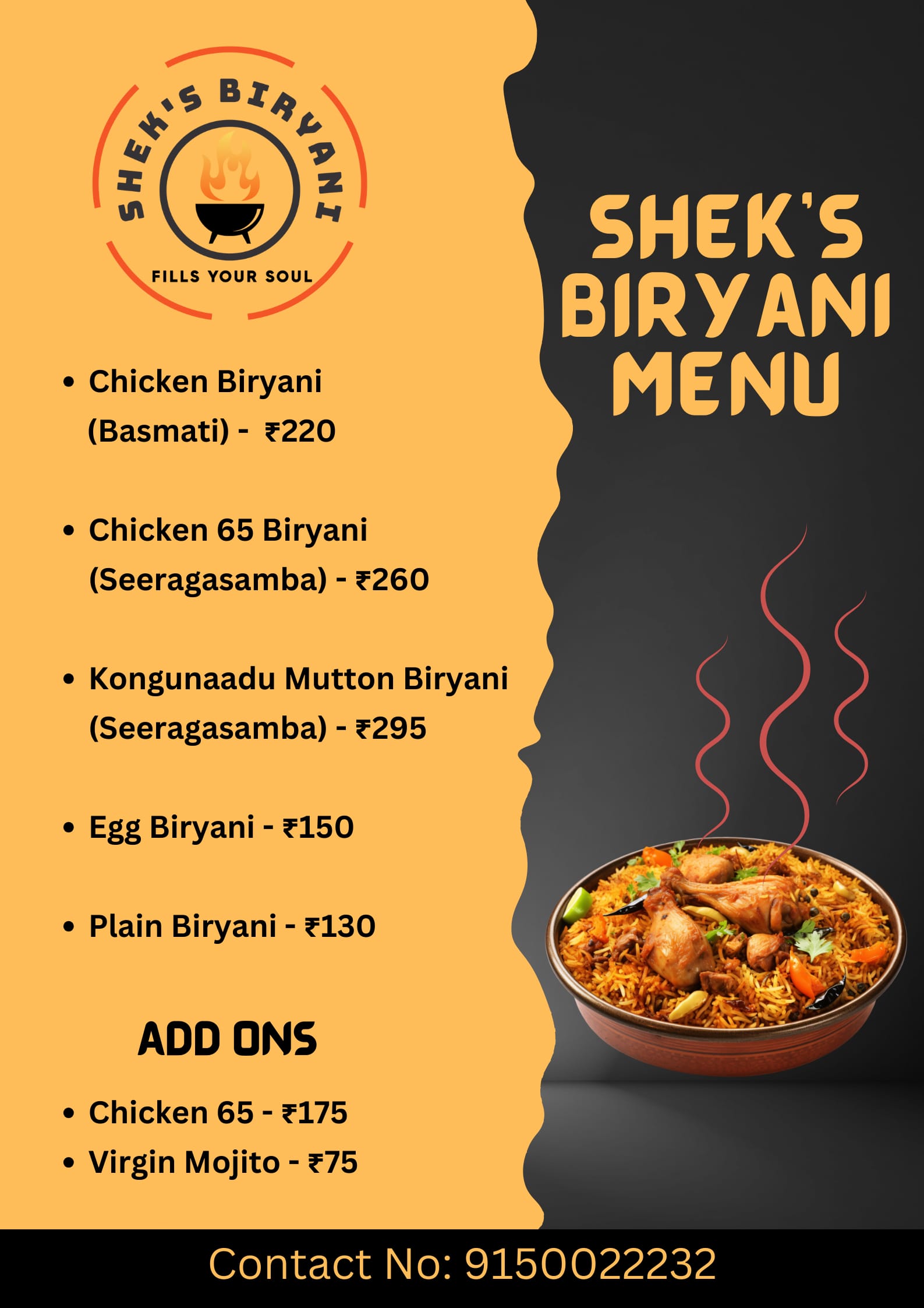 Menu of Shek's Biryani, Saidapet, Chennai