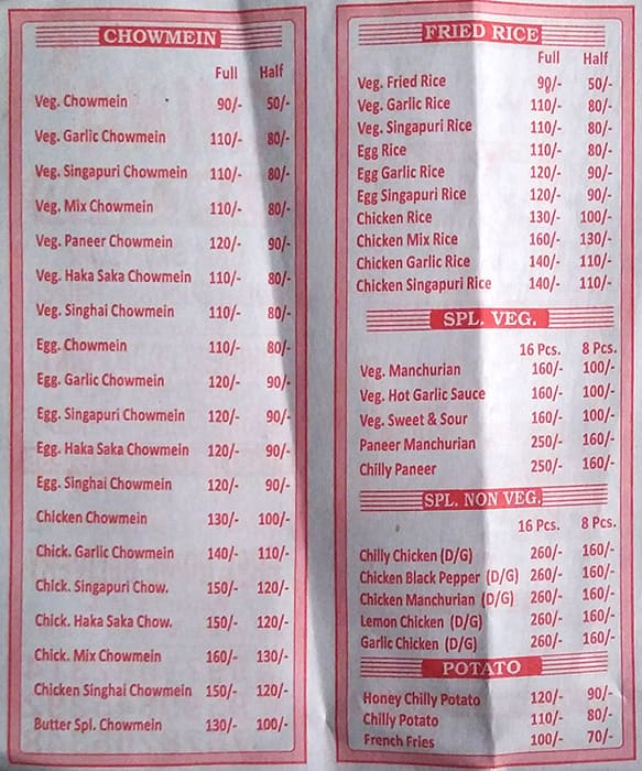 Menu at China Fast Food, New Delhi, Best Sky Tower