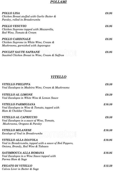 Menu at Il Capriccio Ristorante restaurant, Epsom, 43-47 High St