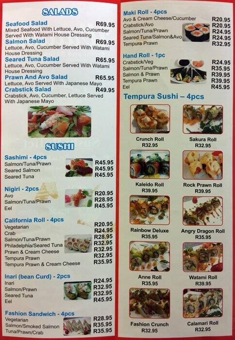 Watami menu, Menu restauracji Watami, Stellenbosch, Cape Town - Zomato SA