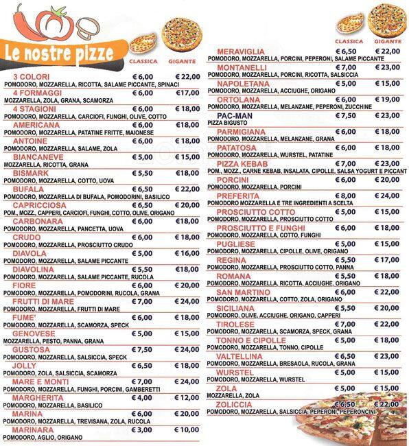 Menu at Da Ciro, Milan, Via Varesina