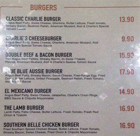 Menu at Charlie & Co Burgers pub & bar, Malvern East, b5069/1341 ...