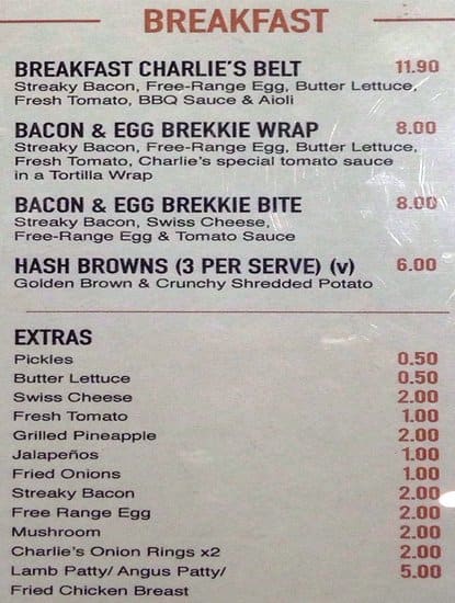Menu at Charlie & Co Burgers pub & bar, Malvern East, b5069/1341 ...