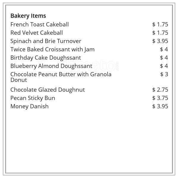 Menu at West Town Bakery, Chicago, 15 E Ohio St
