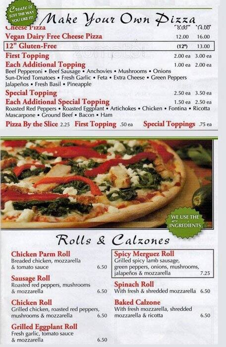 Menu at Pasha Pizza pizzeria, New York City