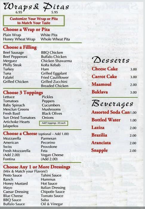 Menu at Pasha Pizza pizzeria, New York City