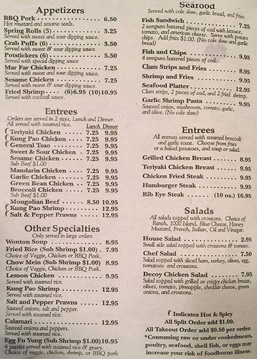 Menu at Decoy restaurant, Portland