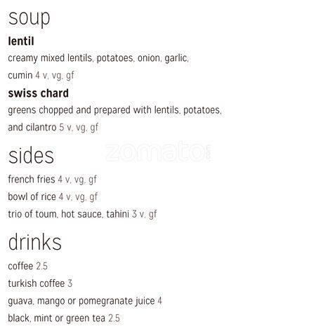 Menu at Ya Hala restaurant, Portland