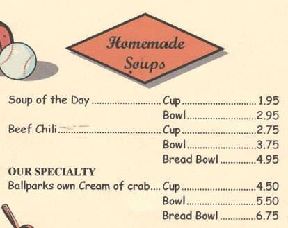 Menu at Ballpark Restaurant, Forest Hill