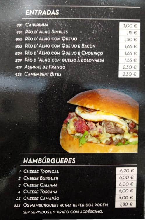 Menu at Porto Extremo fast food, Porto