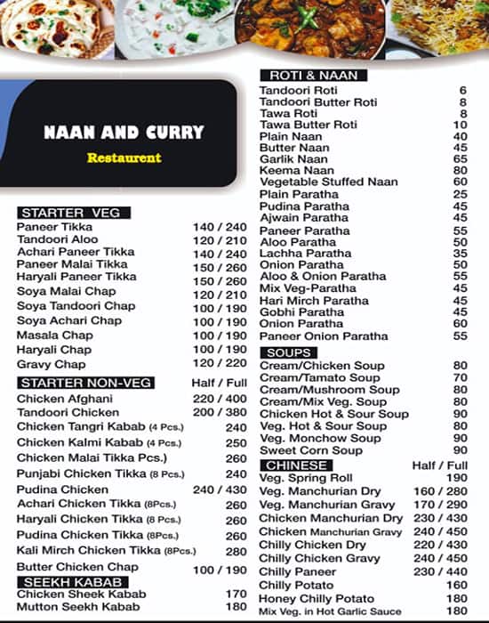Menu of Naan And Curry, Sector 33, Gurgaon