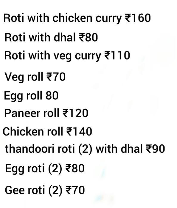 Menu of Roti Corner, JP Nagar, Bangalore