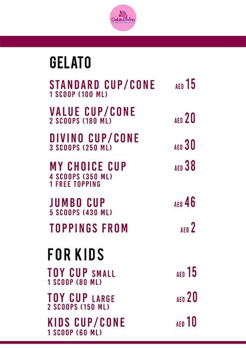 Gelato Divino Menu, Menu for Gelato Divino, International City, Dubai ...
