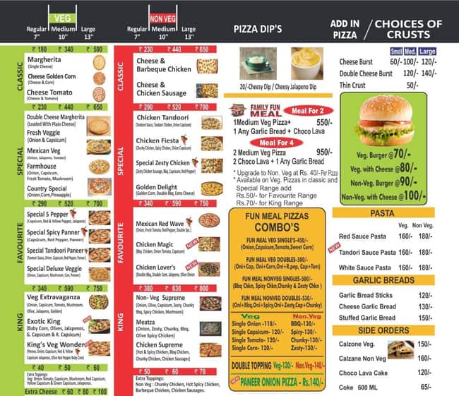 Menu of Da Pizza Makers, Mahipalpur, New Delhi