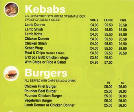 Menu at Samir's Kebab BBQ, London