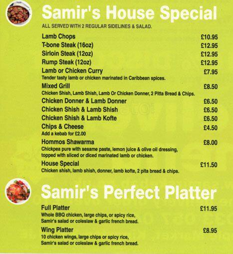 Menu at Samir's Kebab BBQ, London