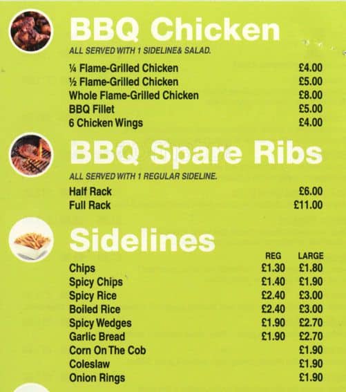Menu at Samir's Kebab BBQ, London