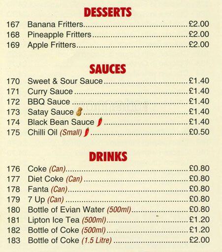 Menu at Wan's fast food, London