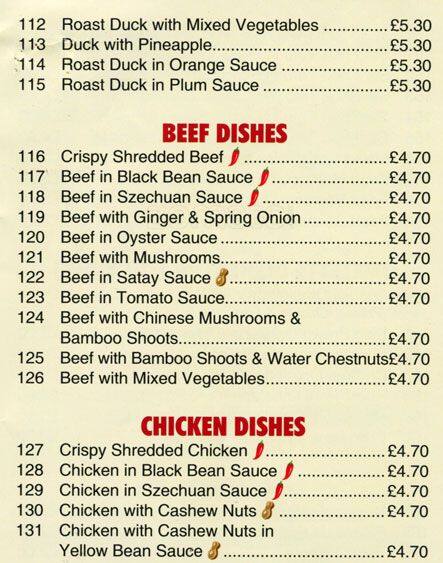 Menu at Wan's fast food, London