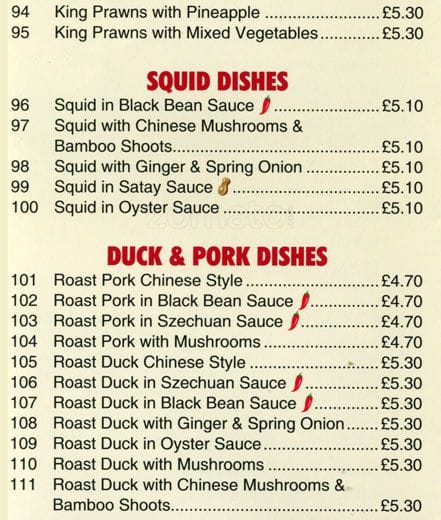Menu at Wan's fast food, London
