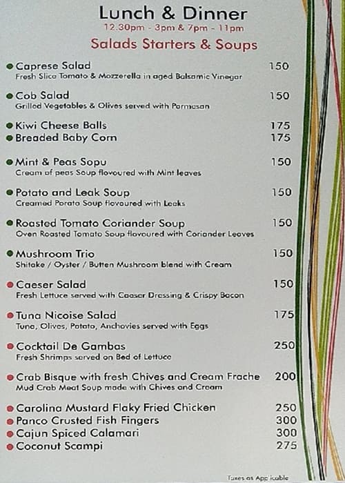 Menu at Zero Degrees, Chennai, 33