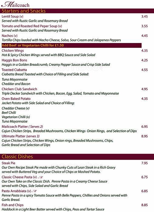 Menu at The Mailcoach pub & bar, Glasgow, Broom House