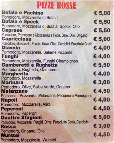 Menu da Pizza Italia ristorante, Roma, Viale della Serenissima