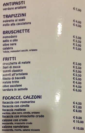 Menu da Pizzeria Tonda, Roma, Via Valle Corteno