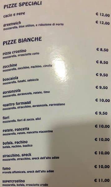 Menu da Pizzeria Tonda, Roma, Via Valle Corteno