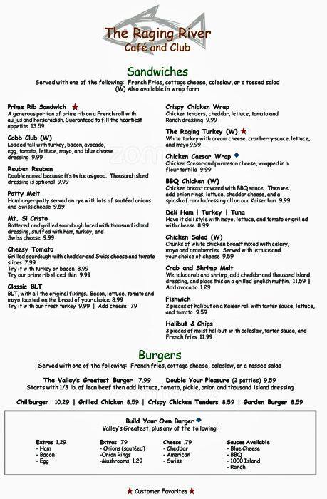 Menu at Raging River Cafe, Fall City