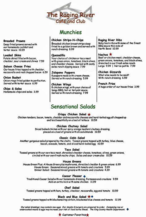 Menu at Raging River Cafe, Fall City