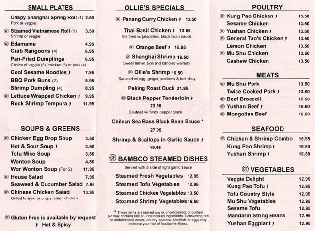 Menu at Little Ollie's restaurant, Denver
