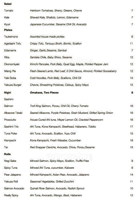 Yakuza Lounge Menu, Menu for Yakuza Lounge, Concordia, Portland ...