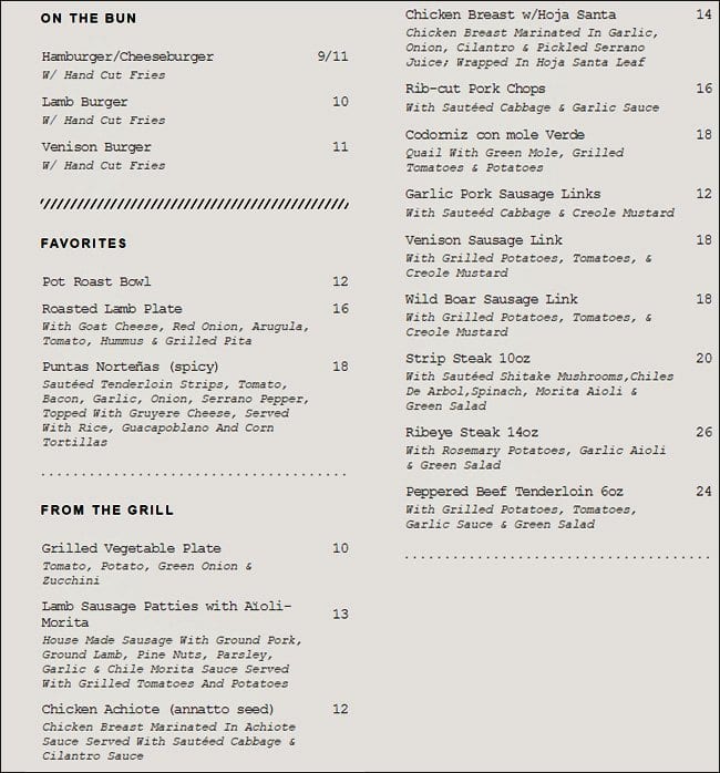 Menu at Liberty Bar, San Antonio, S Alamo St