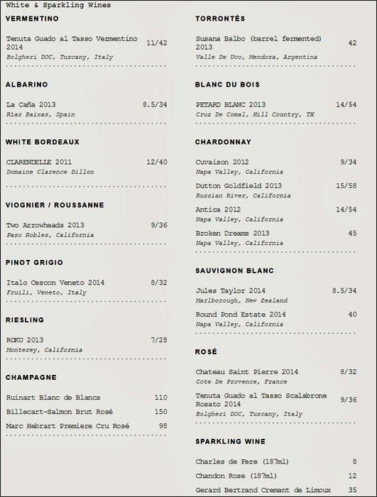 Menu at Liberty Bar, San Antonio, S Alamo St