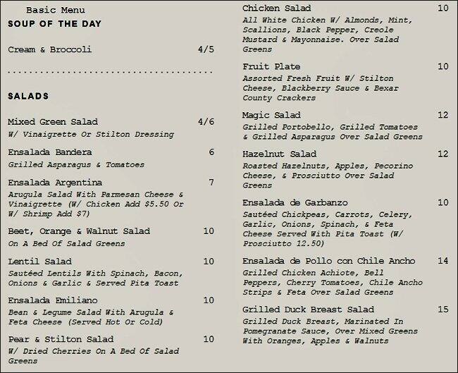 Menu at Liberty Bar, San Antonio, S Alamo St