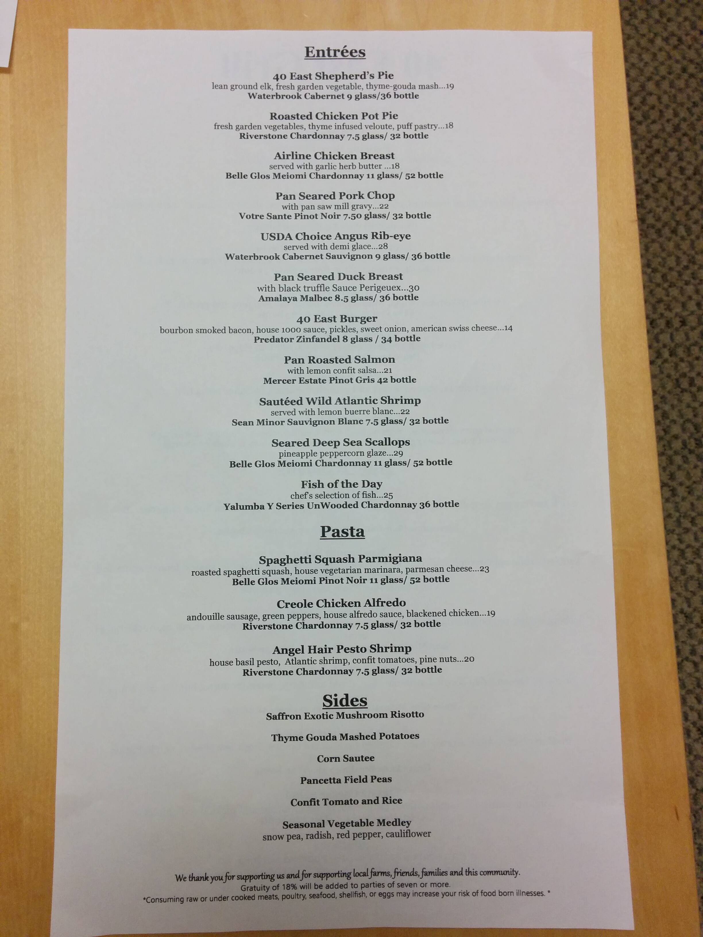 Menu at 40 East Grill pub & bar, Statesboro