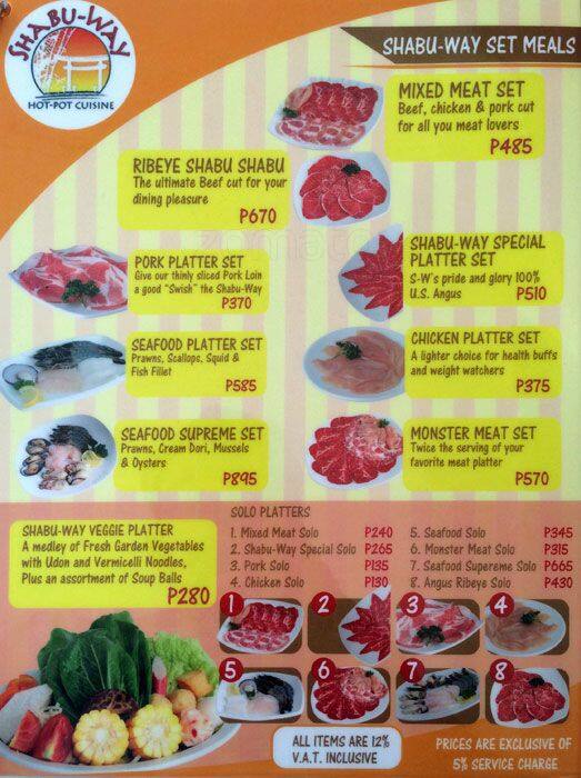 Menu at Shabu-Way restaurant, Cebu City