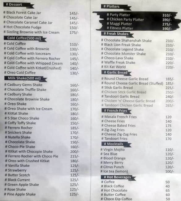 Menu of Hashtag Foods, Jail Road, New Delhi