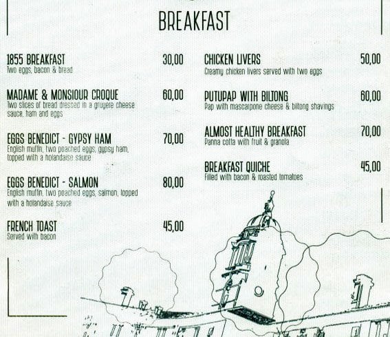 Menu at 1855 cafe, Pretoria, Lynnwood Bridge Centre